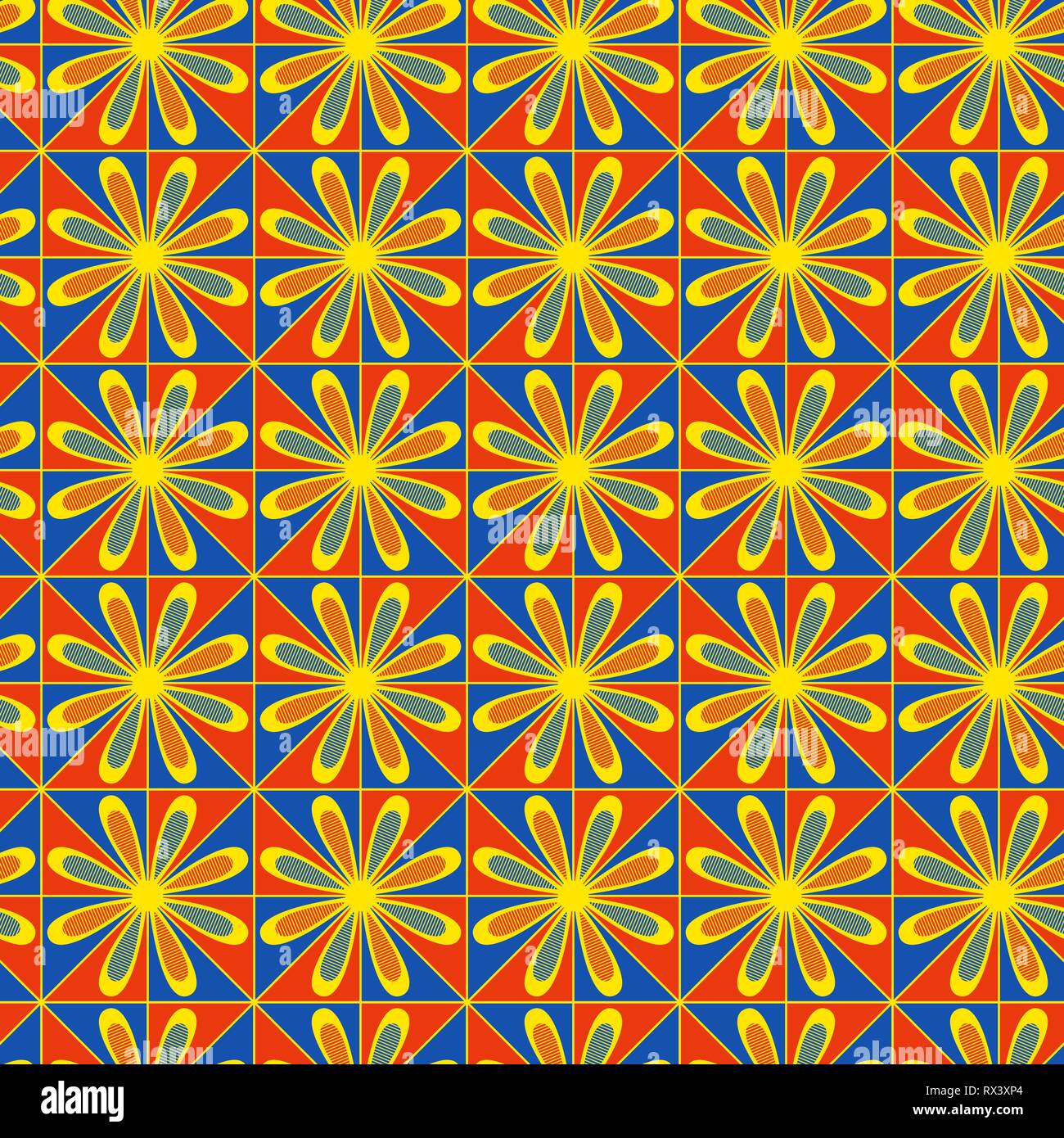 Seamless vector ornate pattern in blue, orange and yellow colors with ...