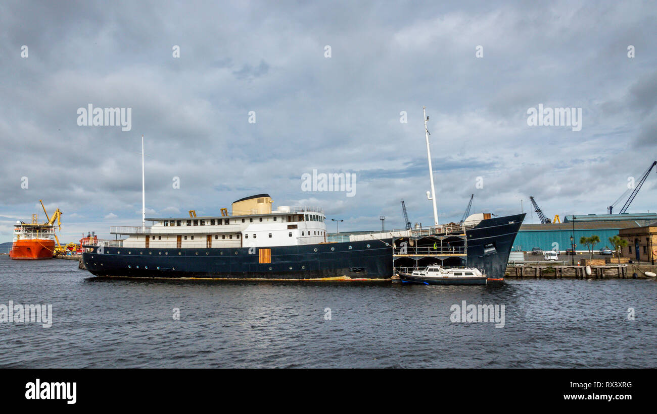 A Ship under repair moored at Leith's enclosed deep water port, Leith ...