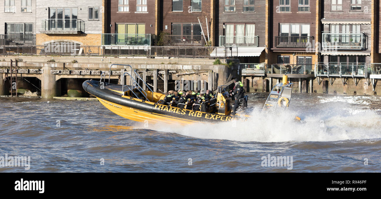 London, United Kingdom - Februari 21, 2019: A Ribcraft speedboat ...