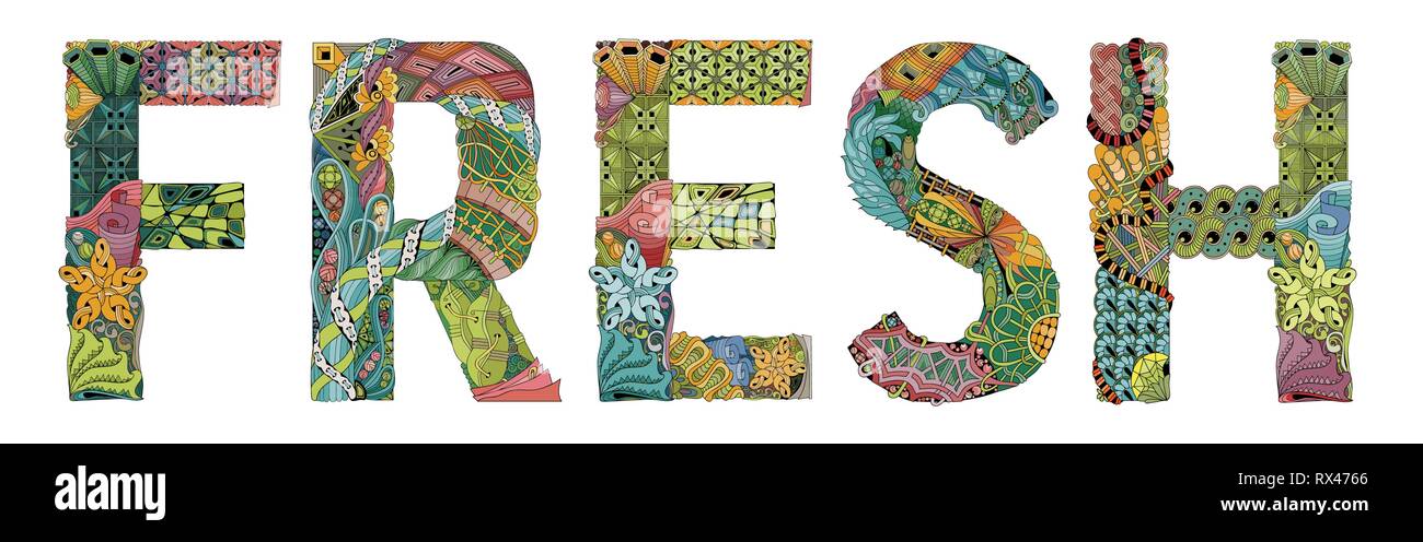 Hand-painted art design. Hand drawn illustration word FRESH for t-shirt ...