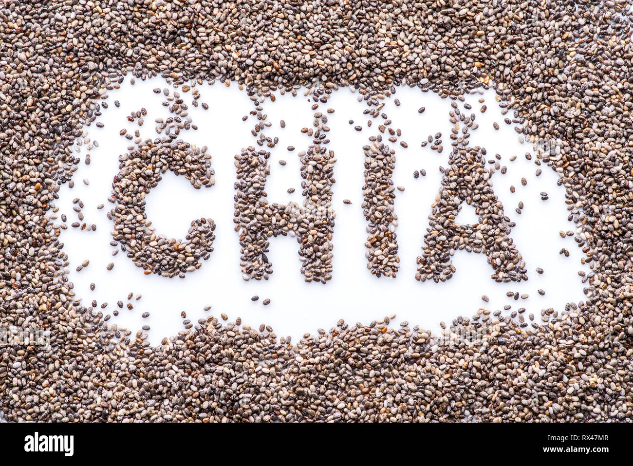Chia word made up of chia seeds isolated on white background Stock ...
