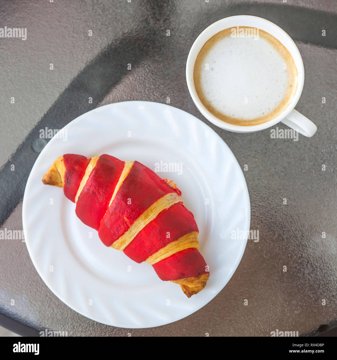 Traditional French breakfast of coffee and fresh croissant Stock Photo ...