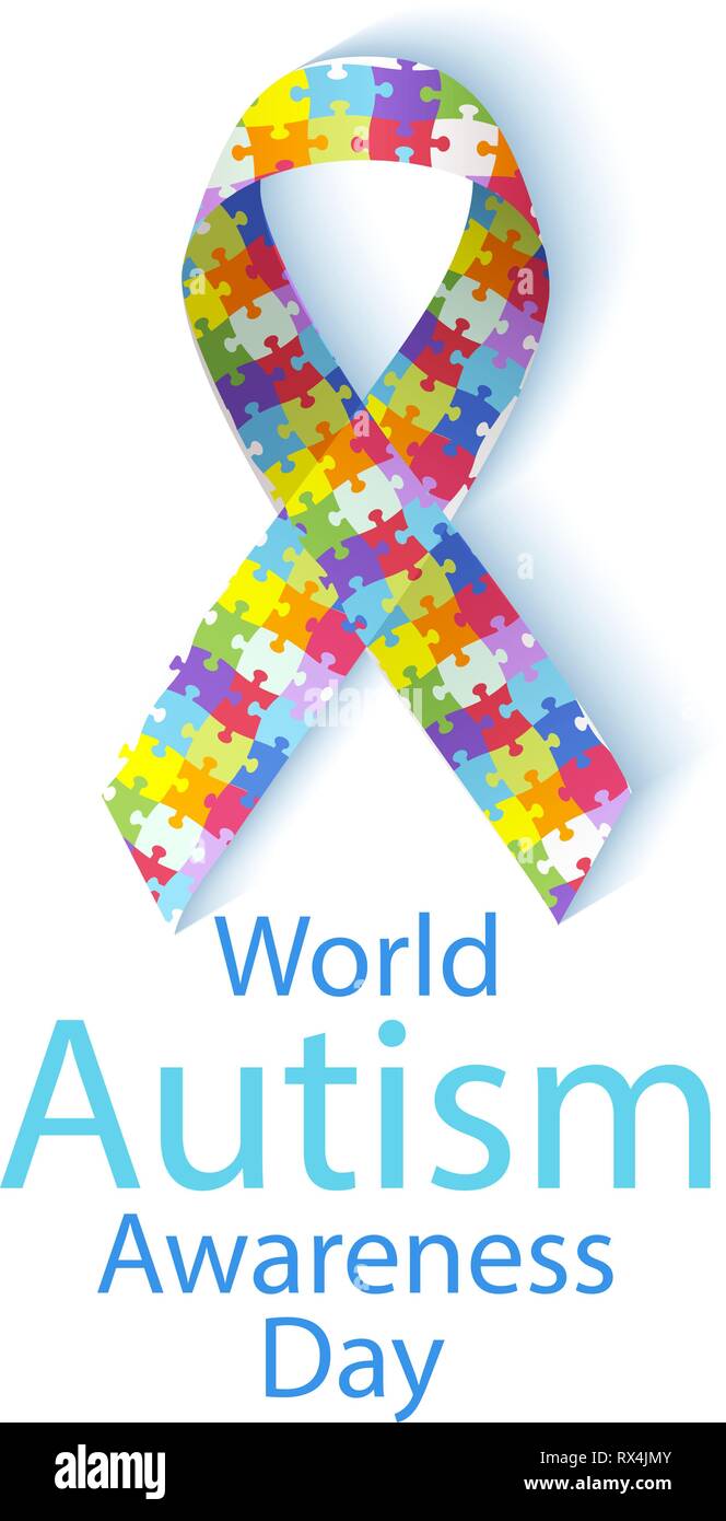 World autism awareness day. Symbolic ribbon from rainbow puzzles ...