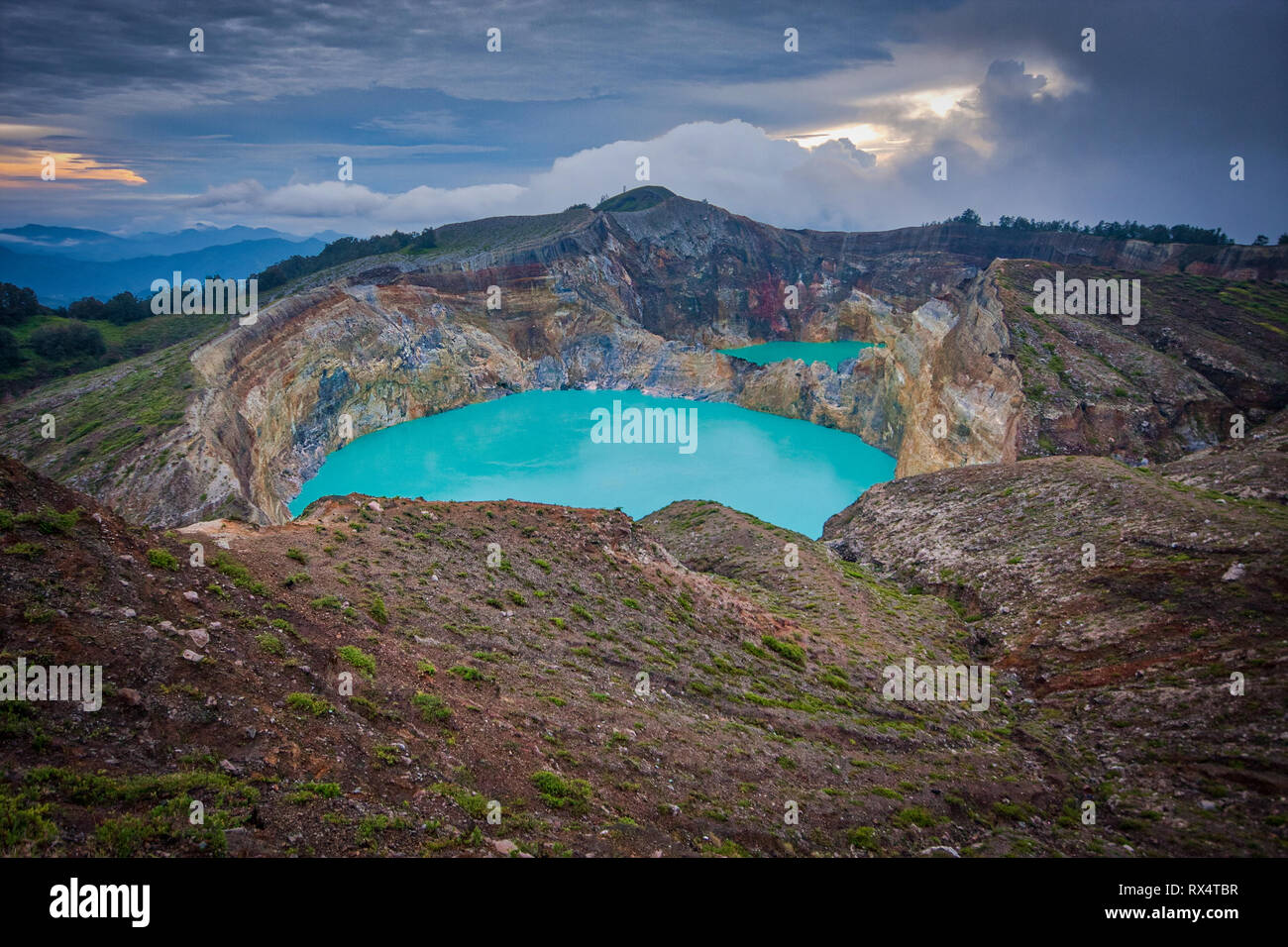 Tri-coloured Lakes at Mount Kelimutu on Flores Island in Indonesia ...