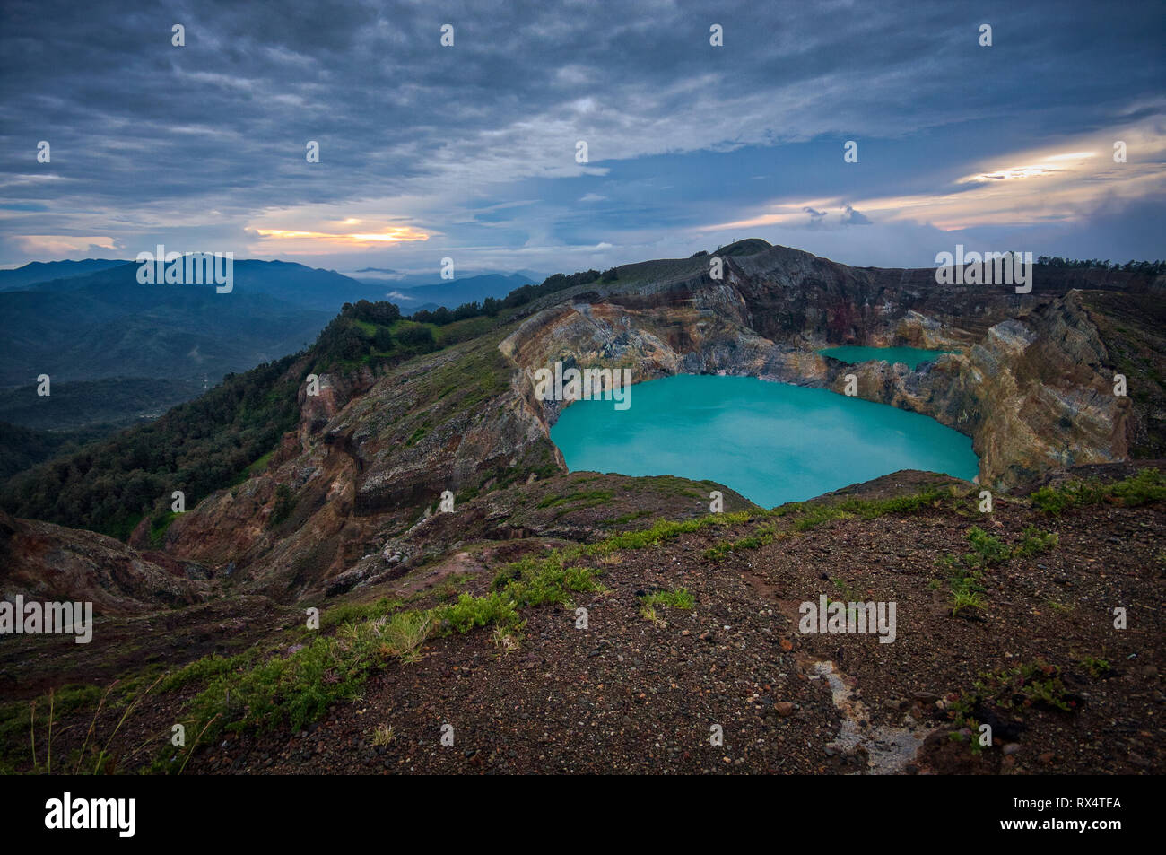 Tri-coloured Lakes at Mount Kelimutu on Flores Island in Indonesia ...
