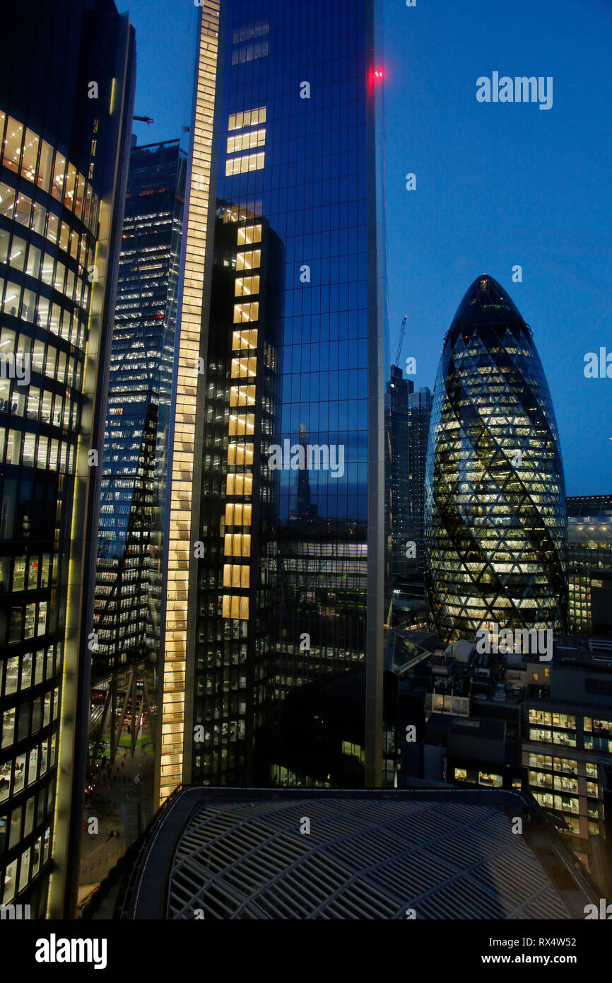 The Gherkin, The Scalpel and Heron Tower from the roof terrace at 120 ...