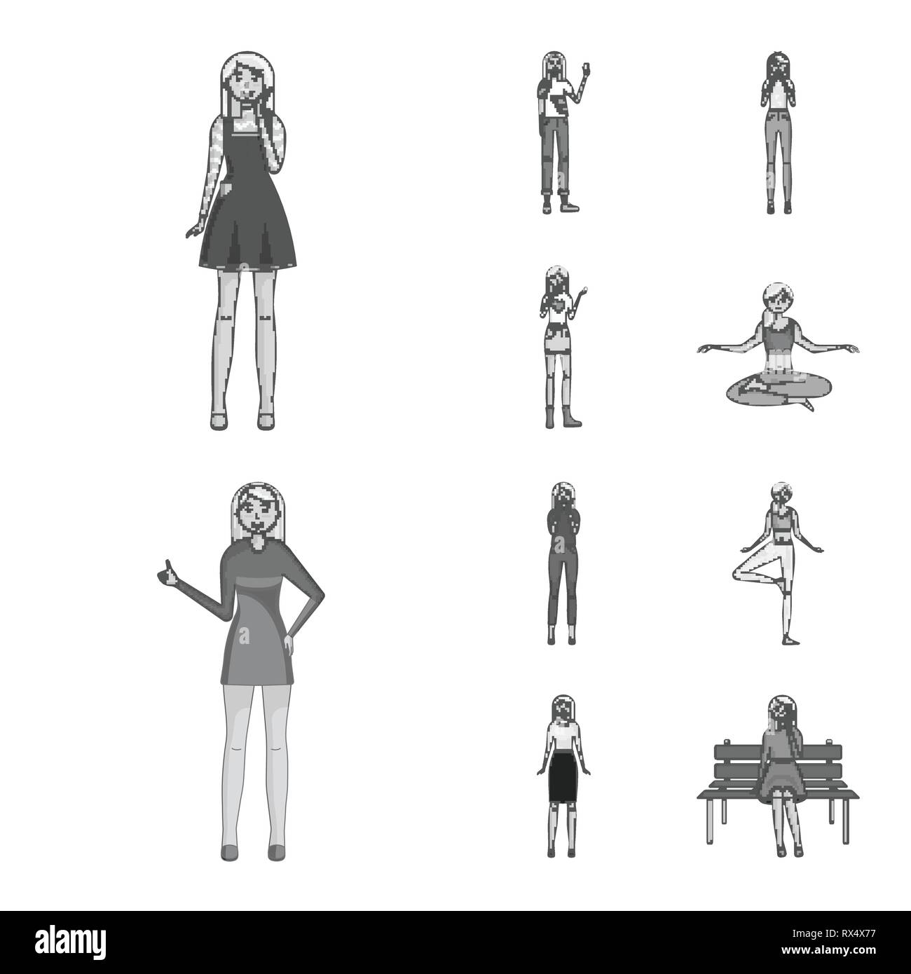 Vector design of emotions and female icon. Set of emotions and body ...