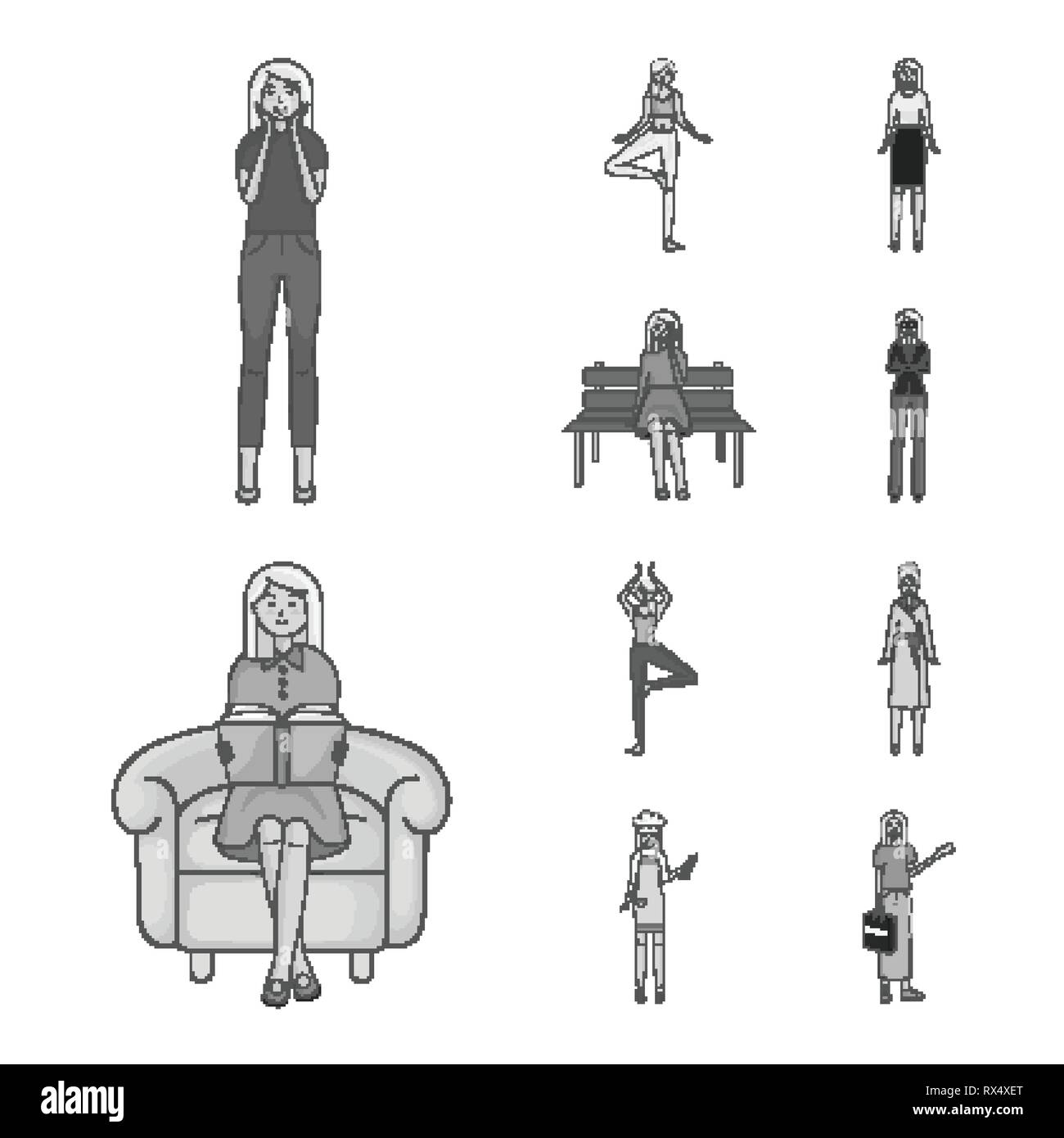 Isolated object of emotions and female icon. Set of emotions and body ...