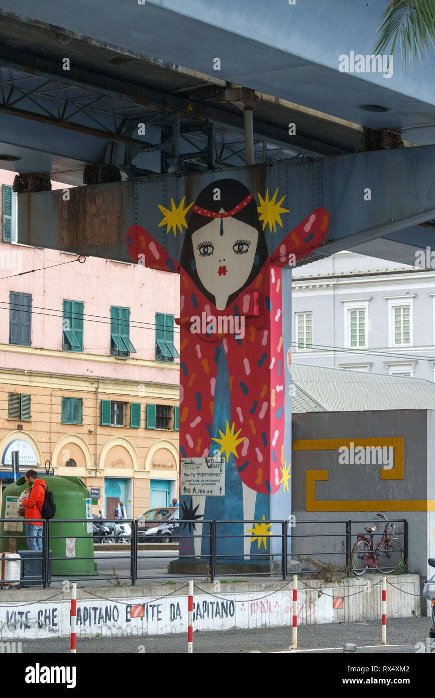 GENOA, ITALY - NOVEMBER 04, 2018 - Graffiti on the city highway ...