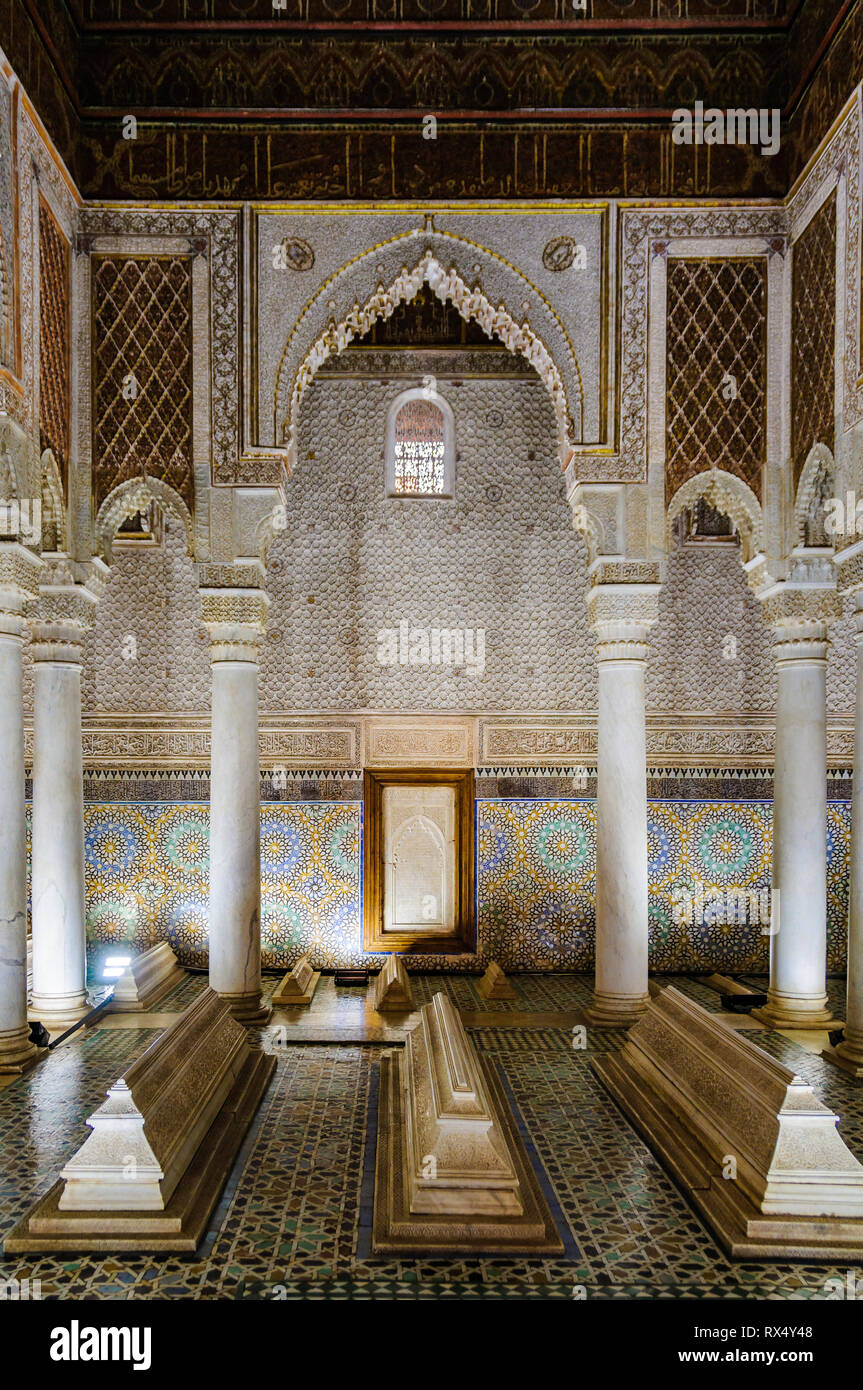 Columns in the Saadian Tombs in the Medina of Marrakech, Morocco Stock ...