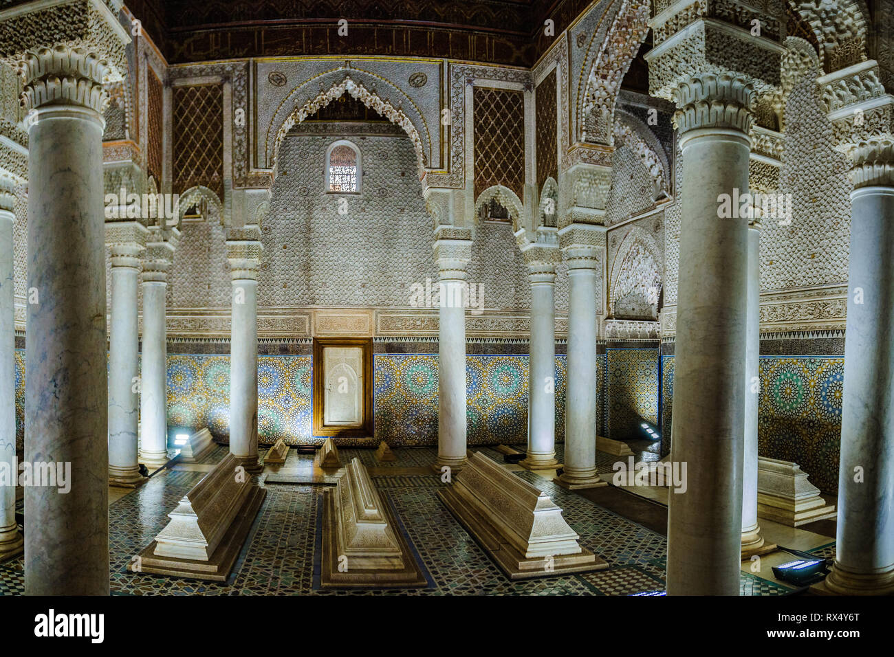 Columns in the Saadian Tombs in the Medina of Marrakech, Morocco Stock ...
