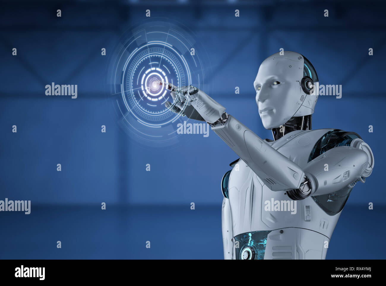 3d rendering robot with hud graphic display Stock Photo - Alamy
