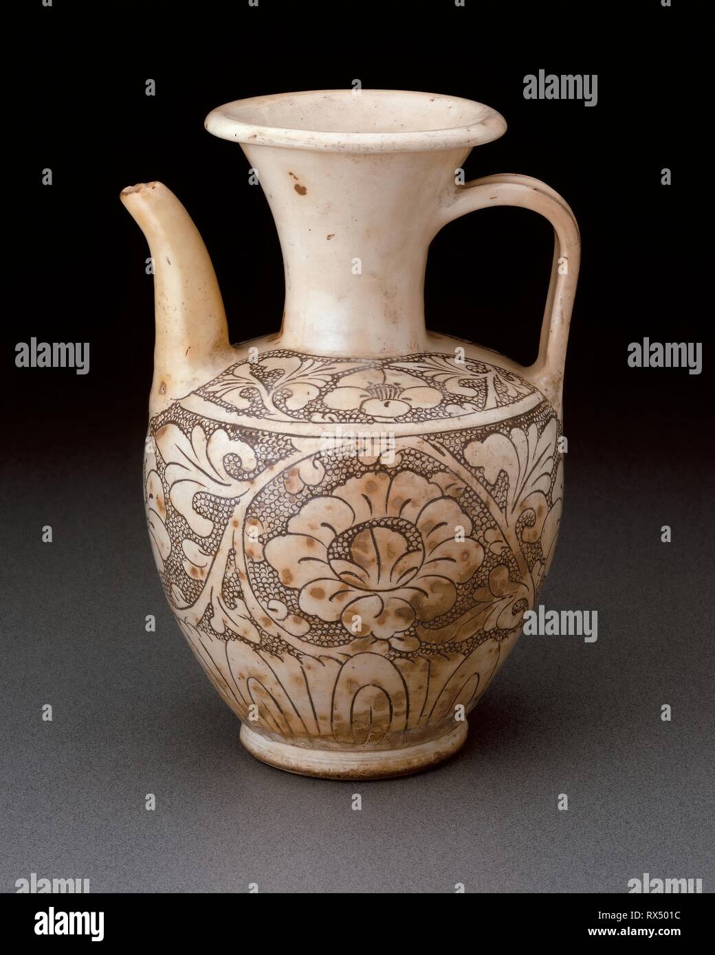 Stoneware slip coated with underglaze incised and impressed decoration ...