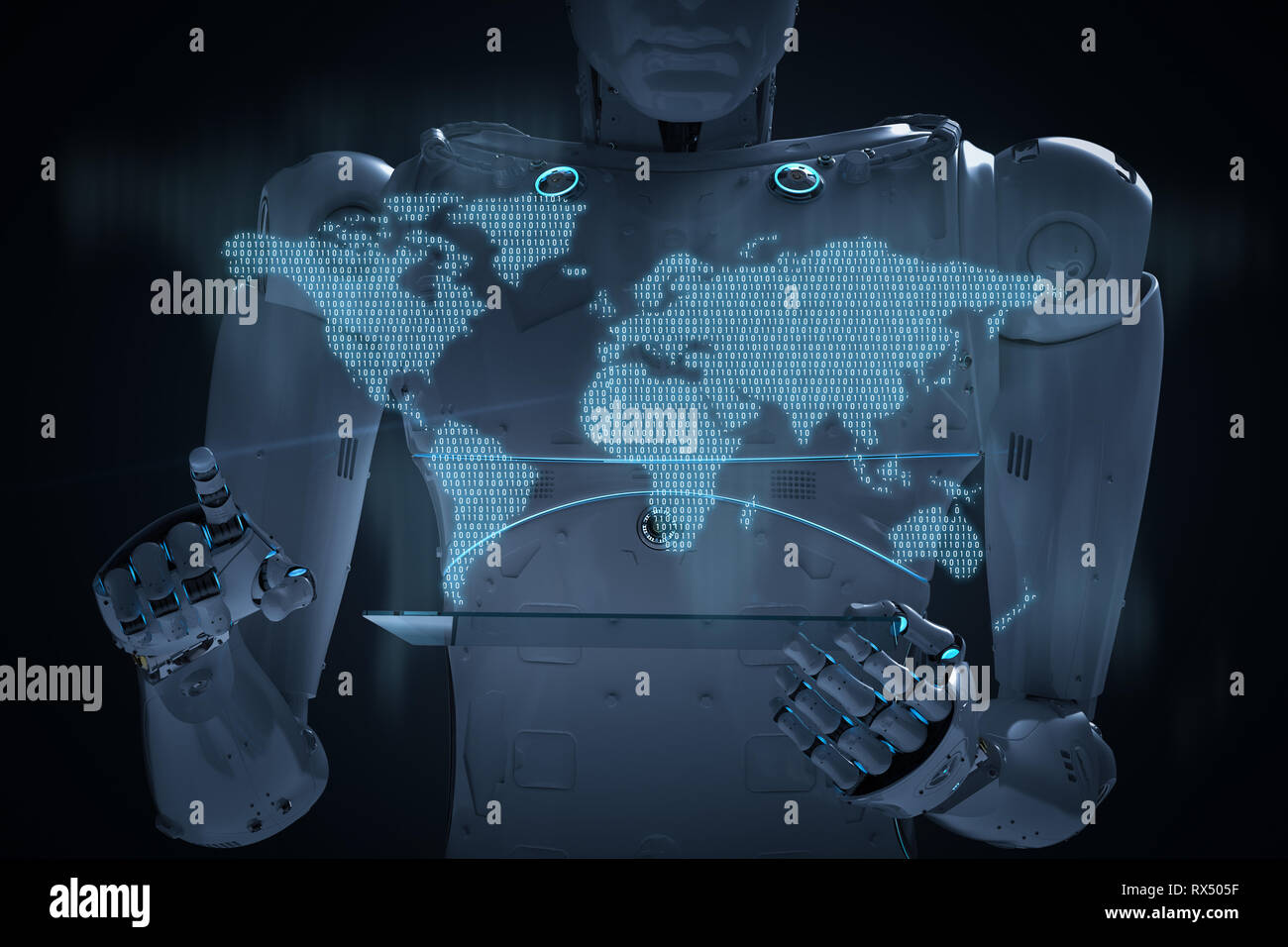 Globalization technology concept with 3d rendering robot with world map ...