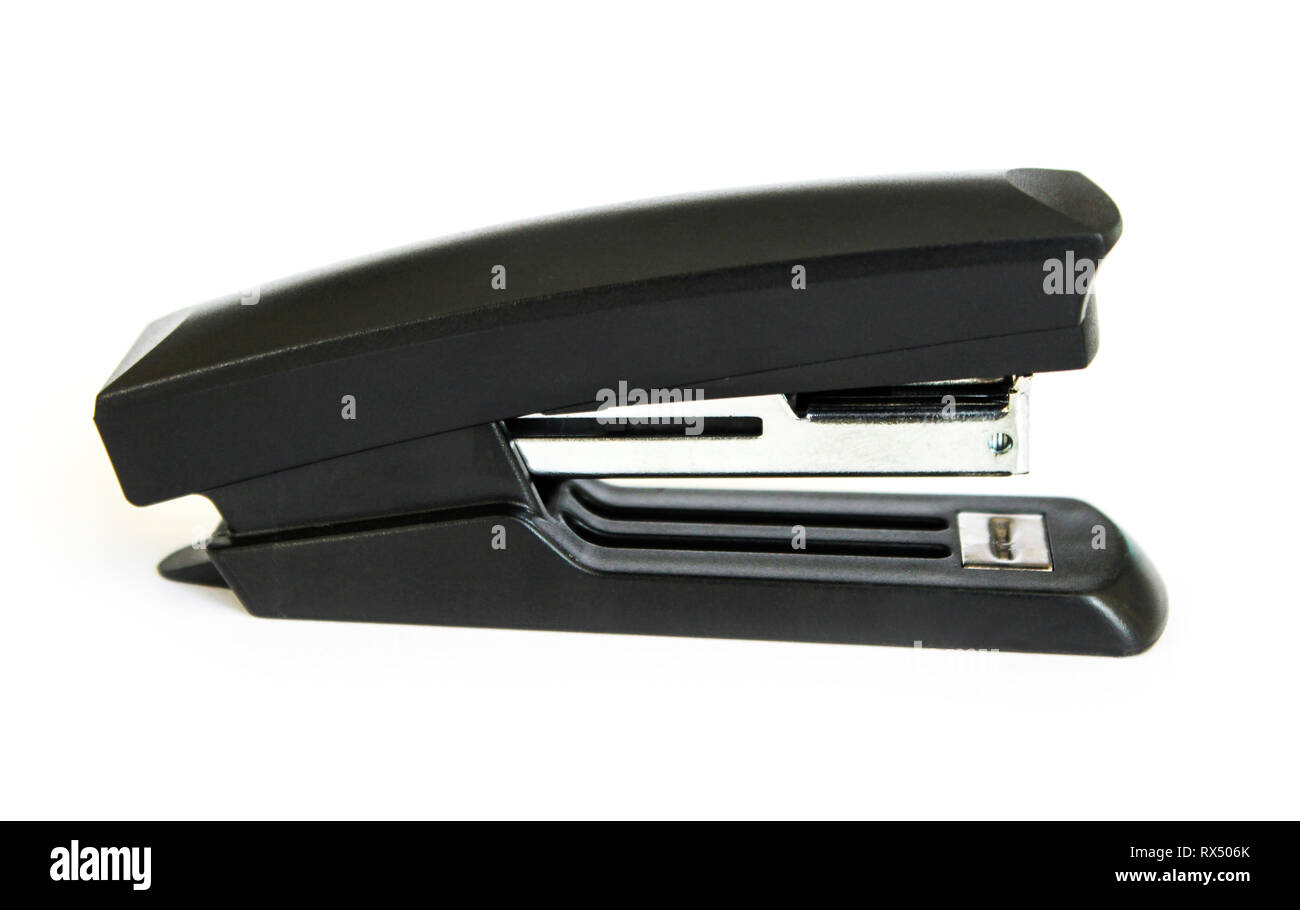 Black plastic stapler closeup isolated on white background Stock Photo ...
