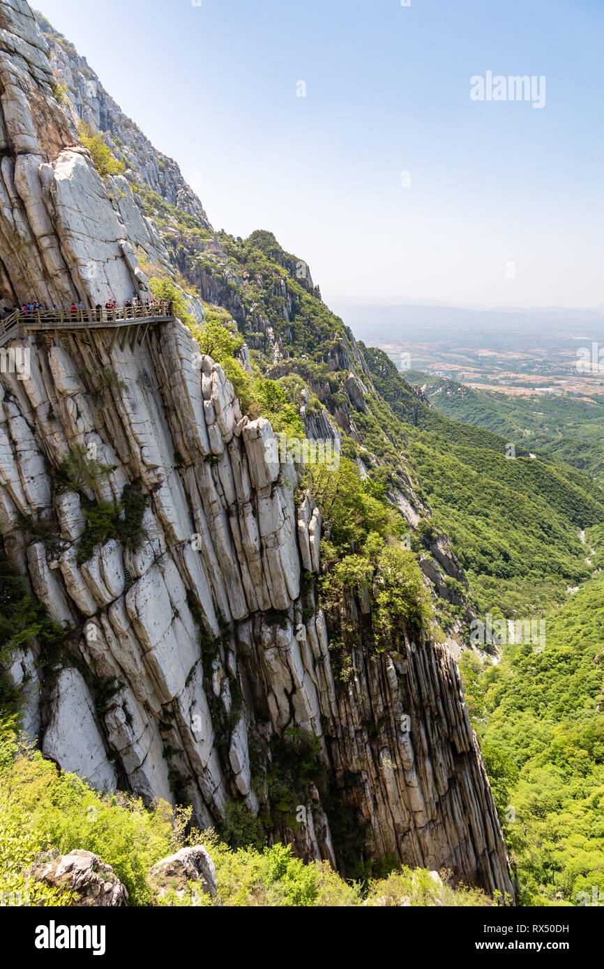 Trail and cliffs in Songshan Mountain, Dengfeng, China. Songshan is the ...