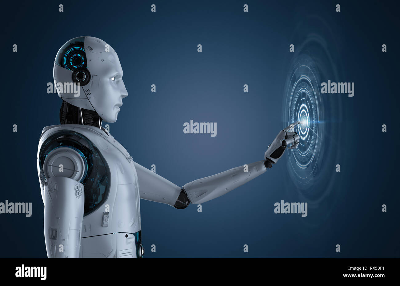 3d rendering robot with hud graphic display Stock Photo - Alamy
