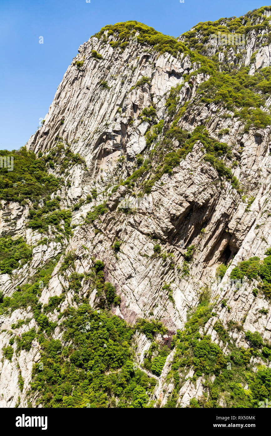 Trail and cliffs in Songshan Mountain, Dengfeng, China. Songshan is the ...
