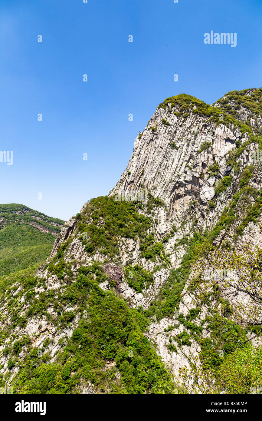Trail and cliffs in Songshan Mountain, Dengfeng, China. Songshan is the ...