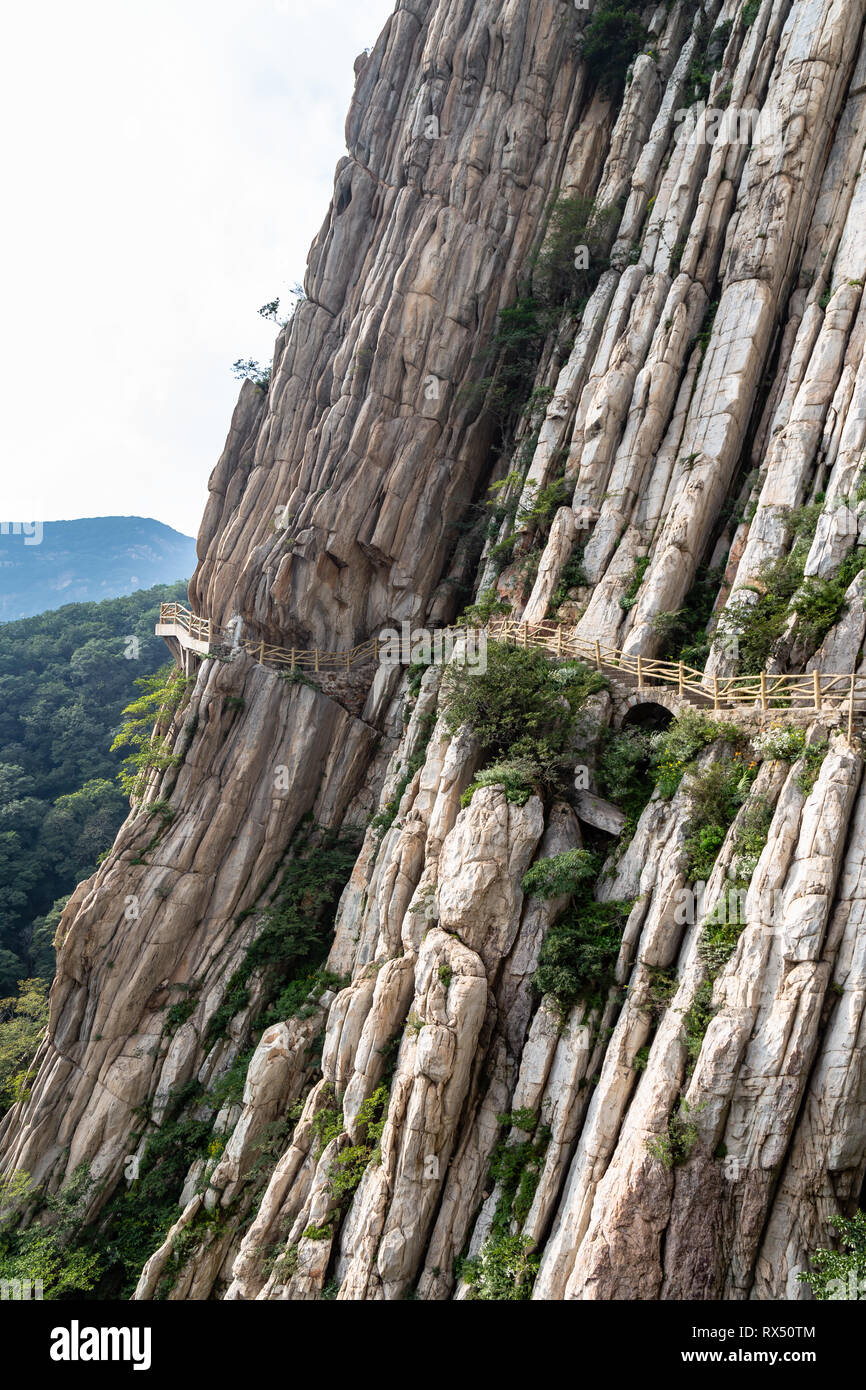Trail and cliffs in Songshan Mountain, Dengfeng, China. Songshan is the ...