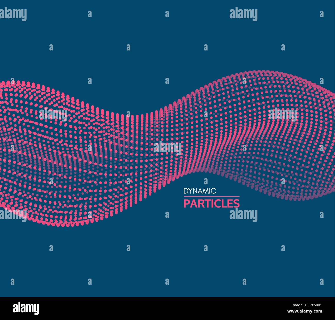 Wavy background. Array with dynamic particles. Composition with motion effect. 3d technology ...