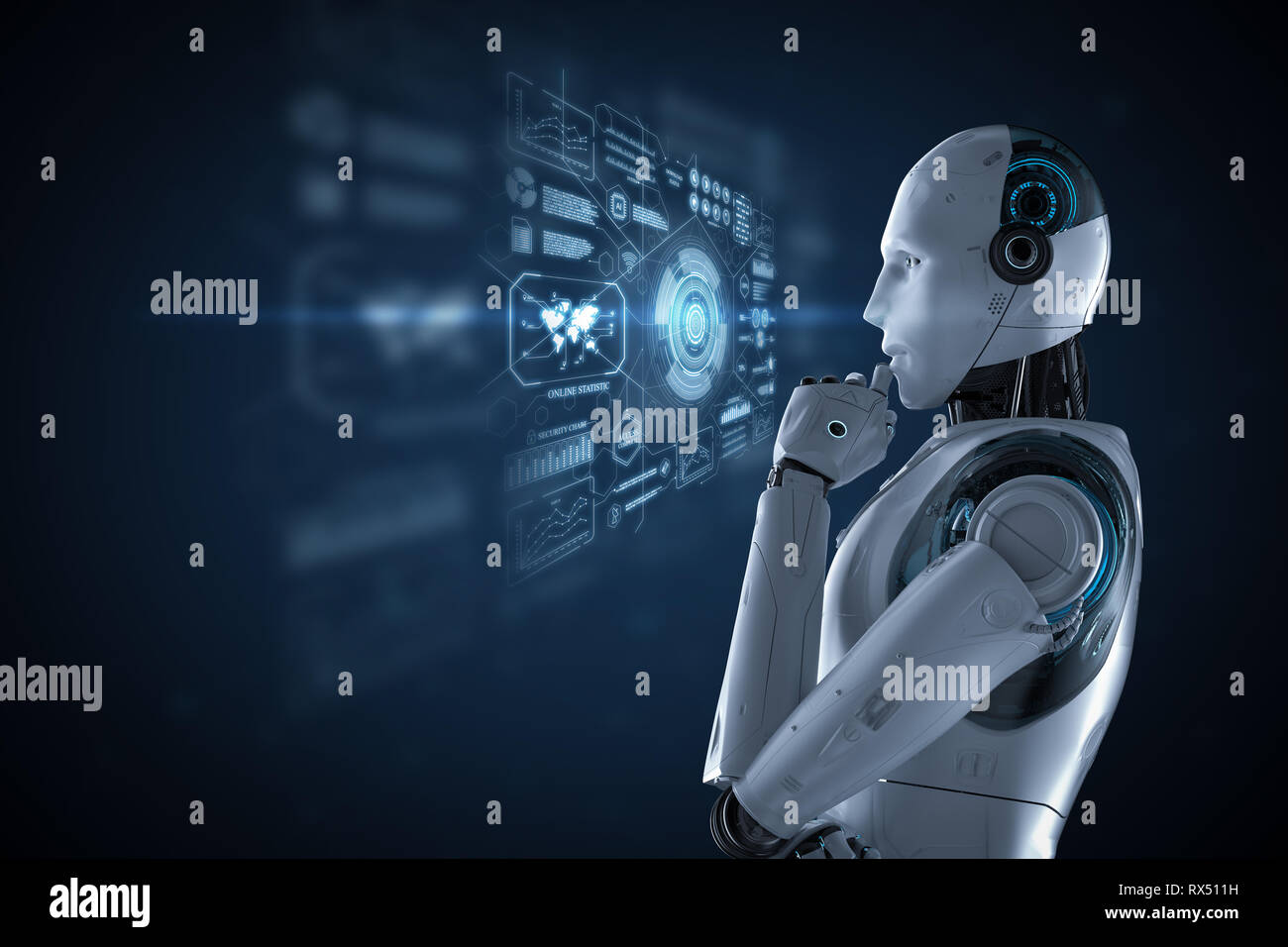 3d rendering robot with hud graphic display Stock Photo - Alamy