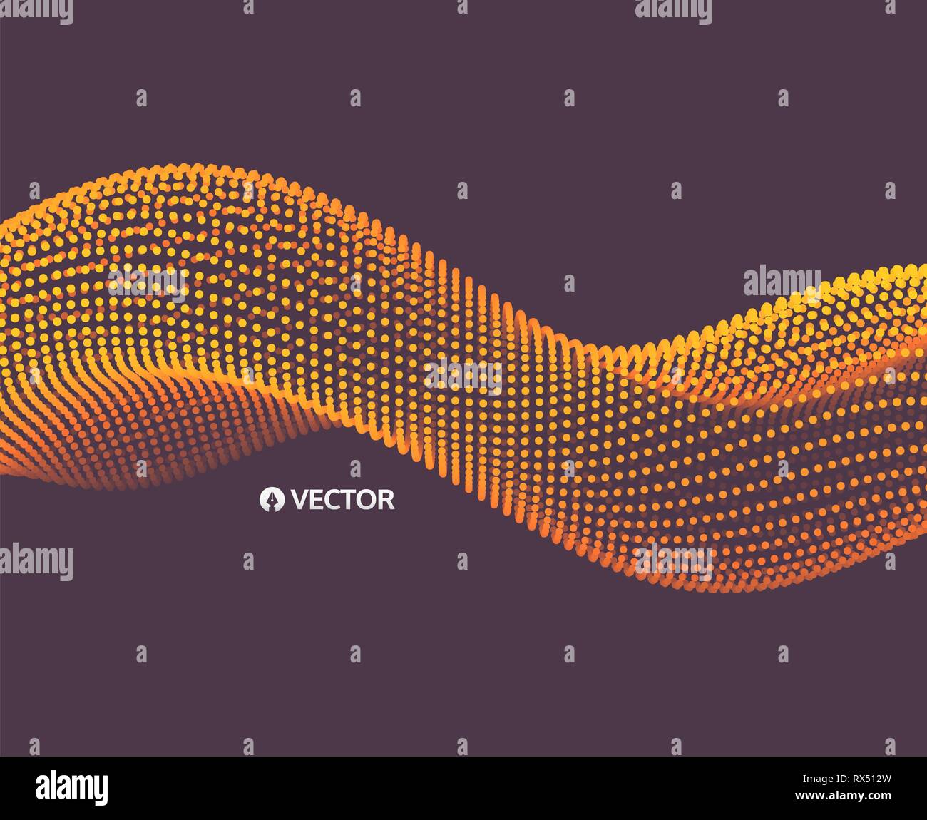 Wavy background. Array with dynamic particles. Composition with motion effect. 3d technology ...