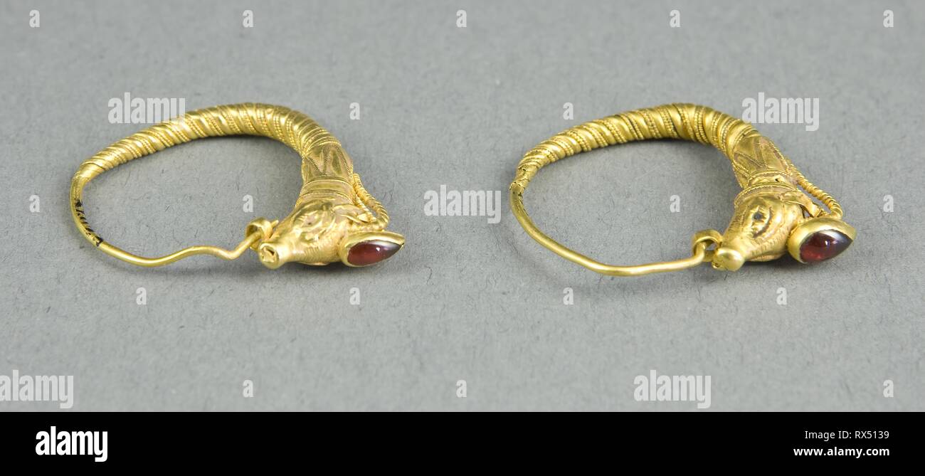 Pair of Earrings with Ibex Head Finials. Greek. Date: 300 BC-201 BC ...