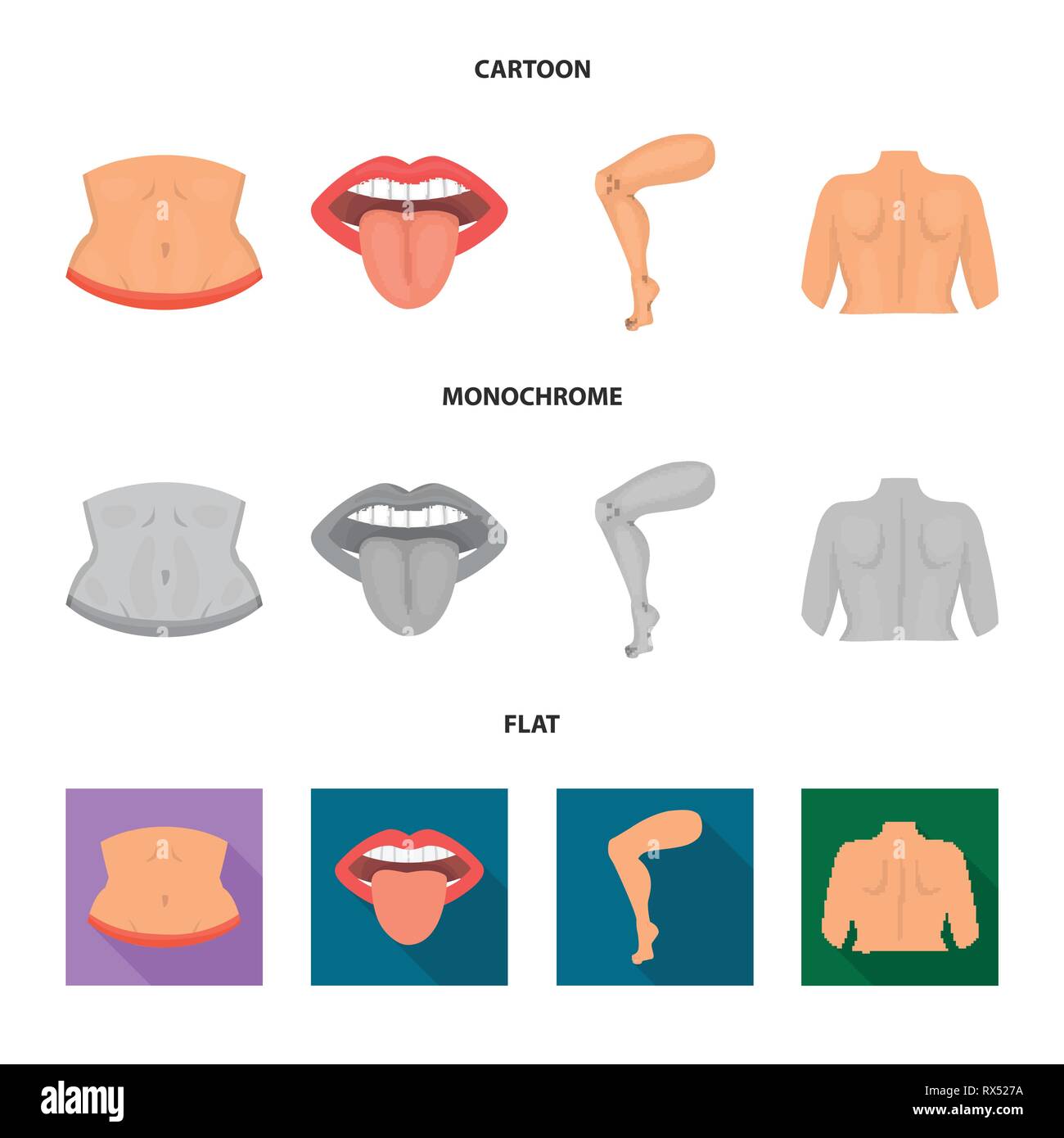 Vector illustration of body and part symbol. Collection of body and ...