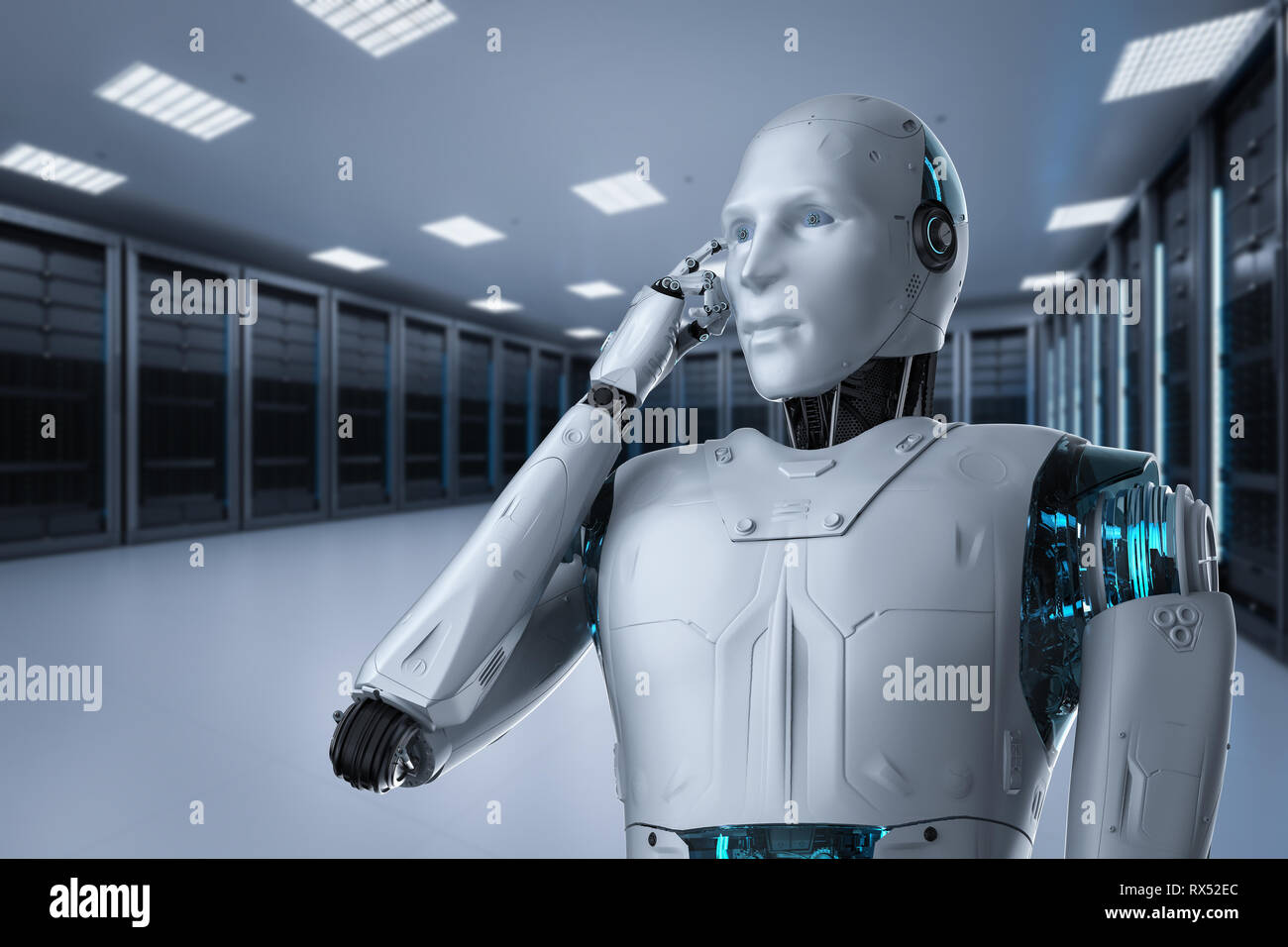 Automation analysis technology concept with 3d rendering cyborg think ...