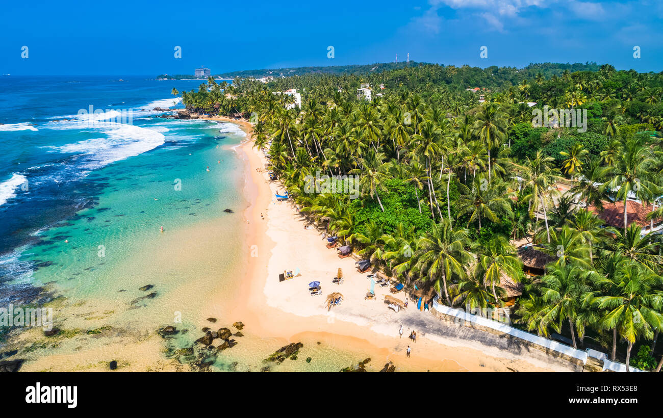 Aerial. Beach view in Unawatuna, Sri Lanka Stock Photo - Alamy