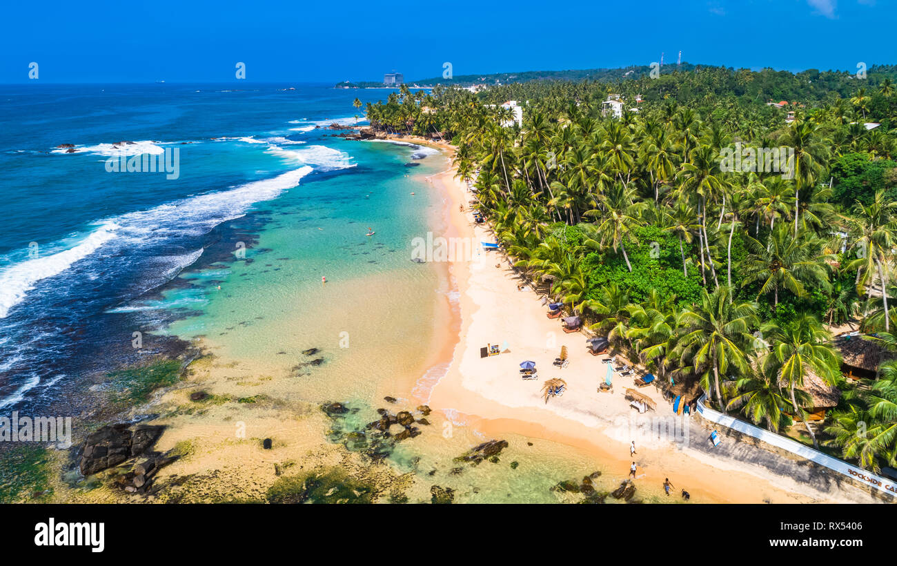 Aerial. Beach view in Unawatuna, Sri Lanka Stock Photo - Alamy