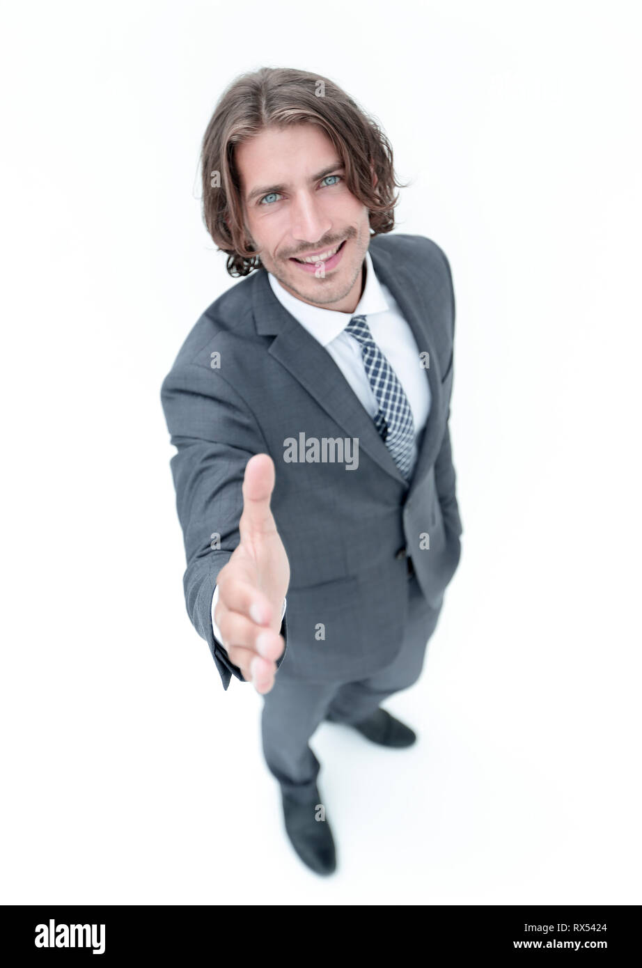 Business man offer and give hand for handshake Stock Photo - Alamy