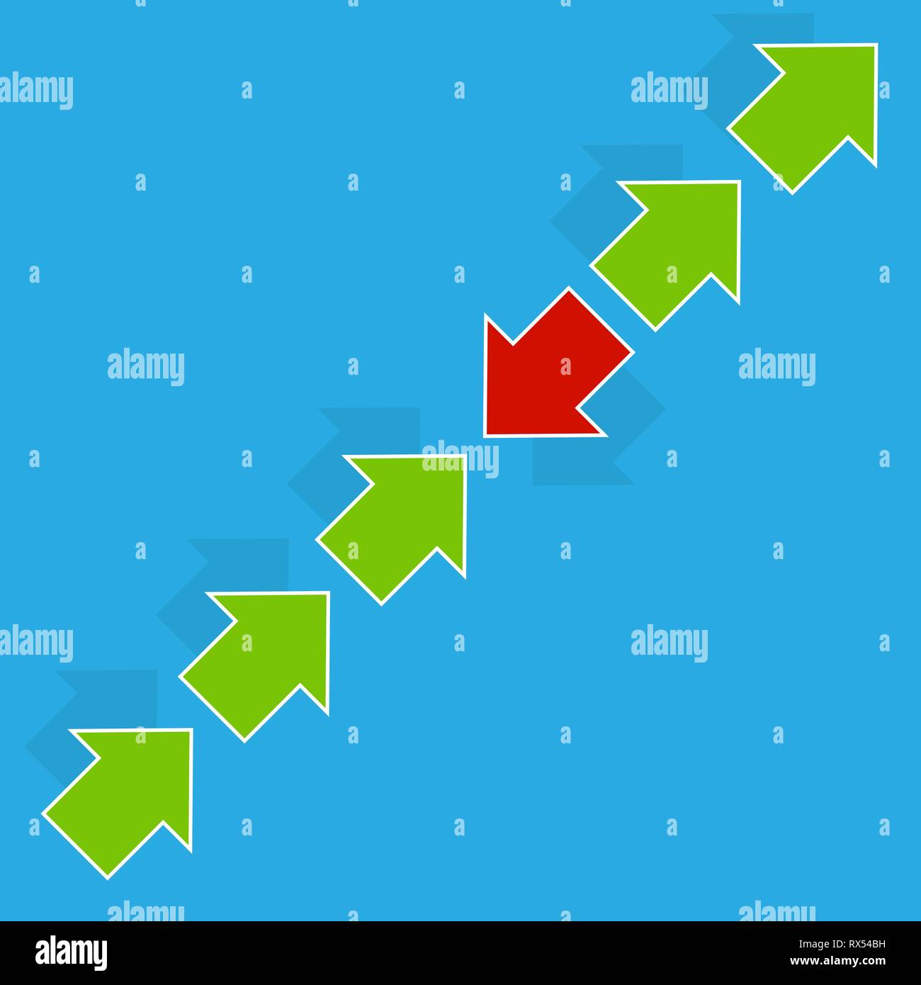 One red arrow in the opposite direction is highlighted in a row of ...