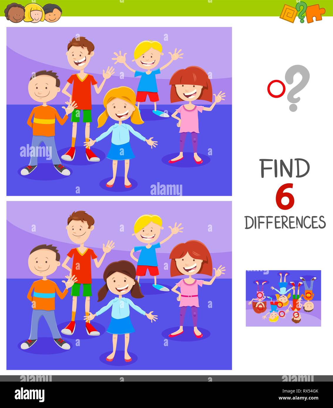 Cartoon Illustration of Finding Six Differences Between Pictures ...