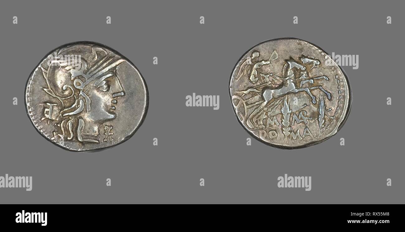 Denarius (Coin) Depicting the Goddess Roma. Roman. Date: 134 BC ...