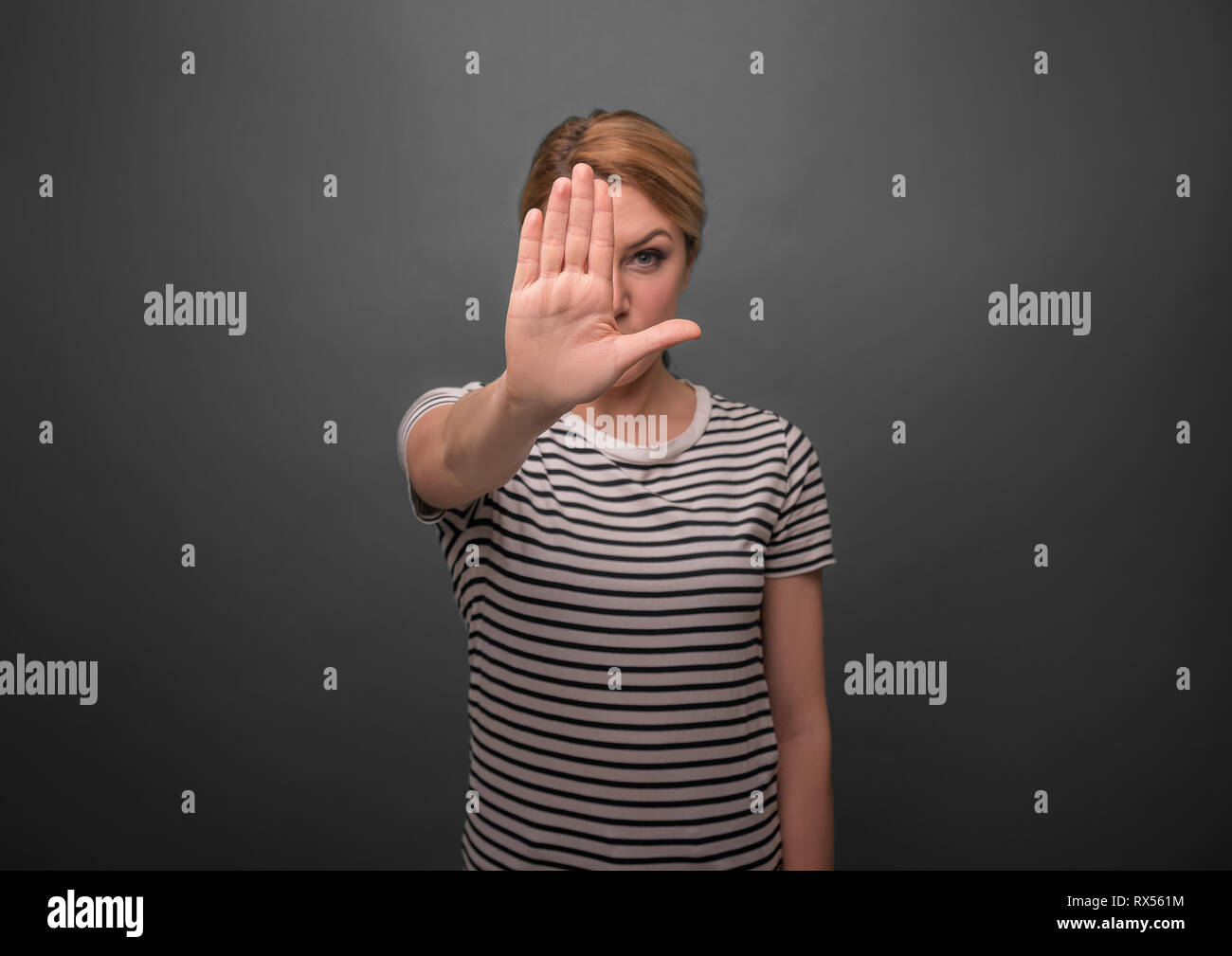 Hand stop woman violence hi-res stock photography and images - Alamy