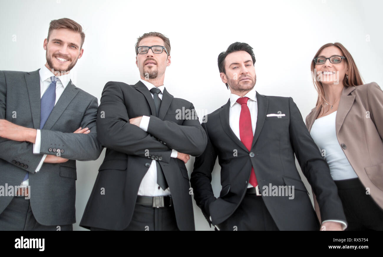 Trade Team standing together against a white background Stock Photo - Alamy
