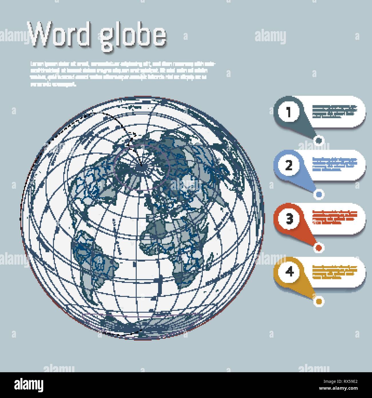 Globe with World Map. World planet, vector earth sphere illustration ...