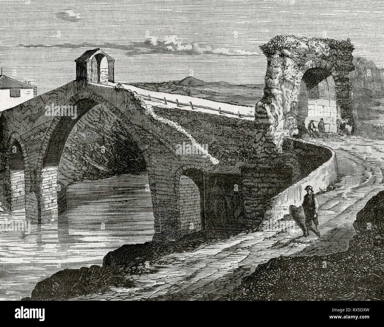 Spain, Catalonia, Martorell. Devil's Bridge. Engraving. Crónica General ...