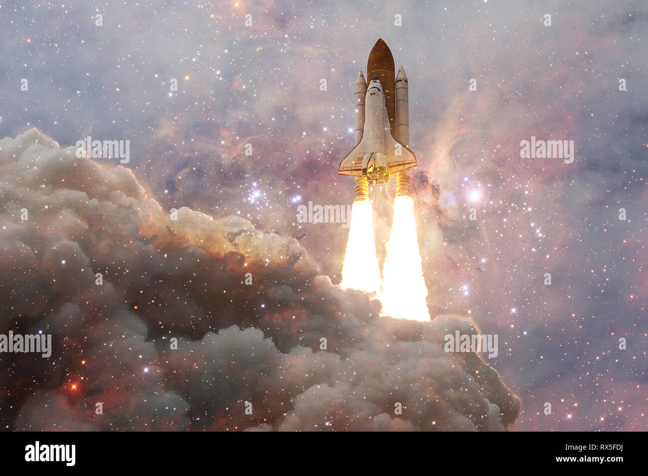 Space shuttle taking off on a mission. Deep space. Beauty of endless ...