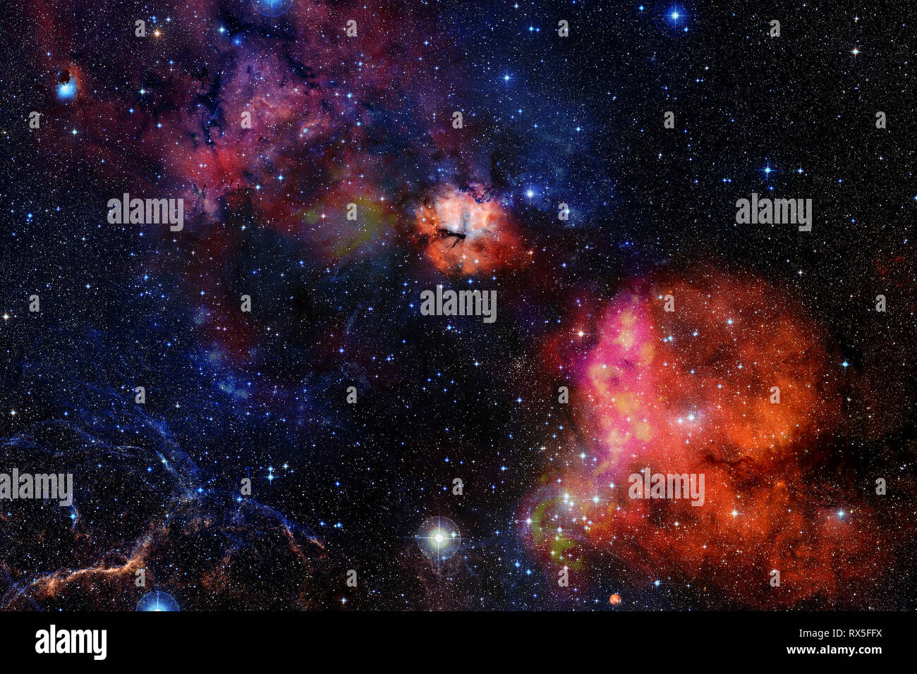 Cosmic galaxy background with nebulae, stardust and bright stars ...