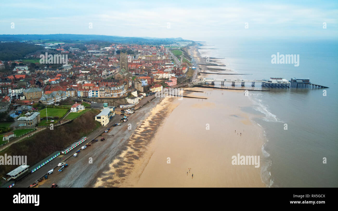 Cromer Norfolk Town Aerial Drone Shot Pier, Beach and Church Stock ...