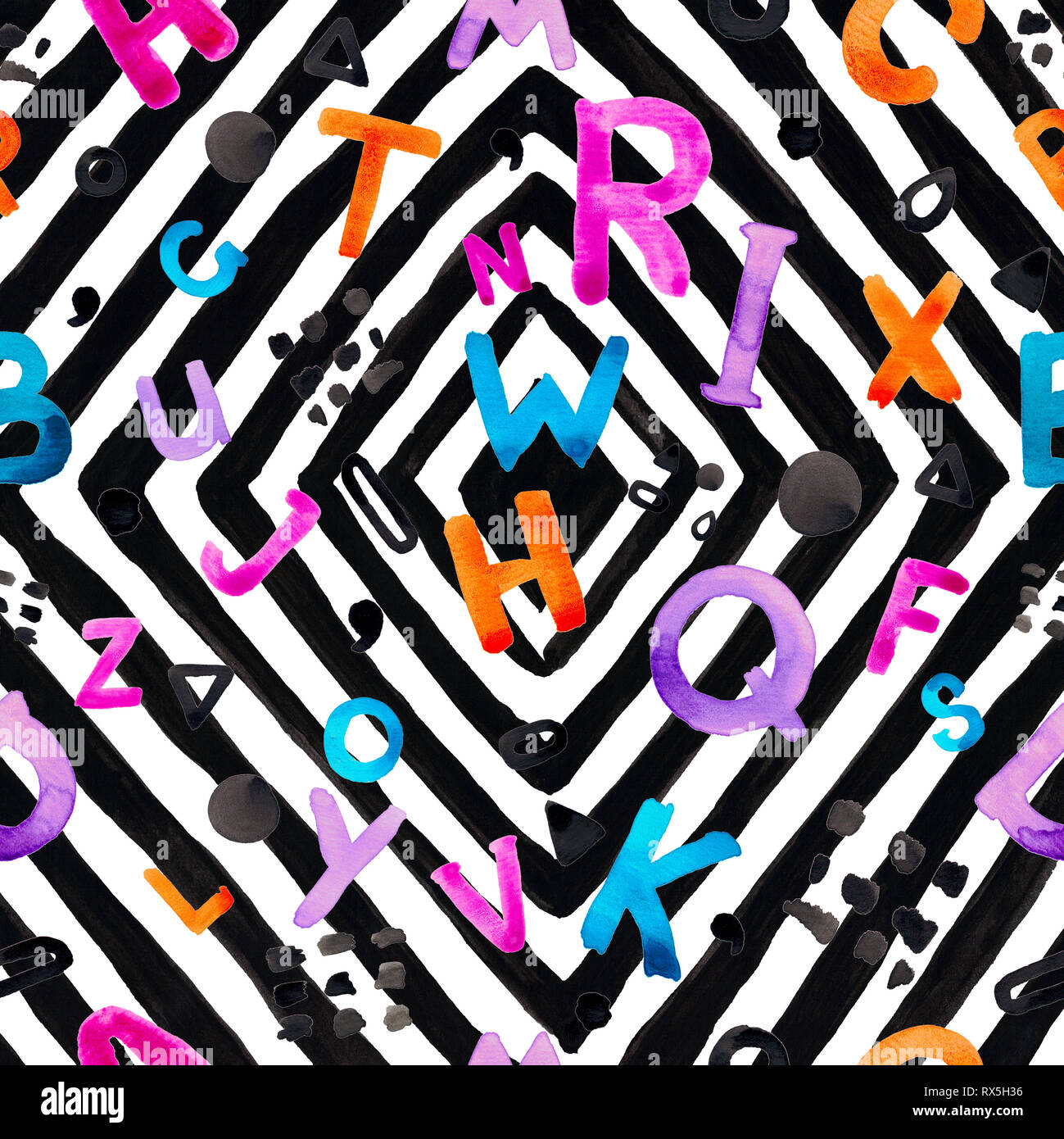 Colorful watercolor alphabet seamless pattern Hand painted bright abc ...