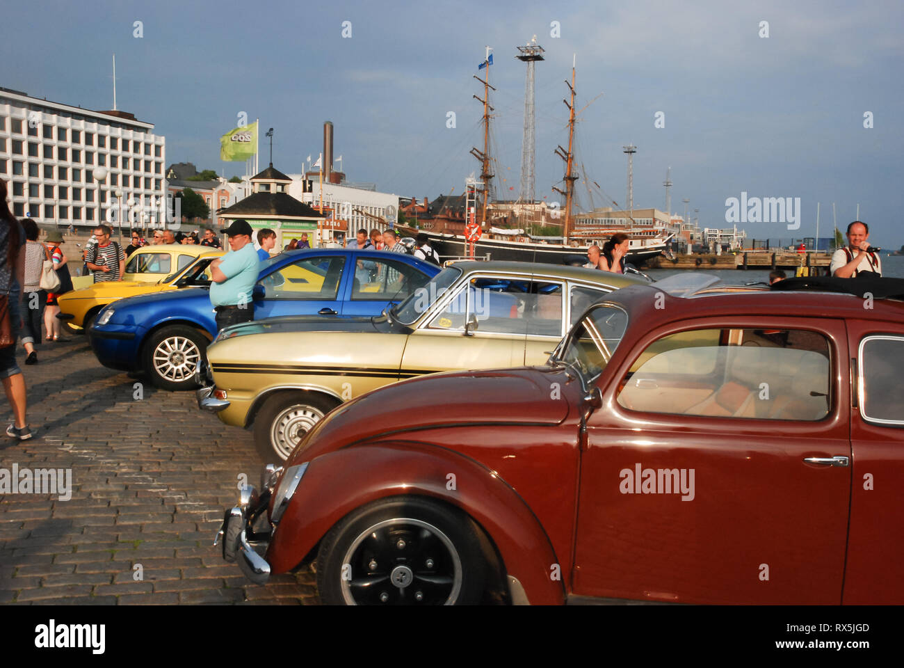 Classic or vintage car show in the harbour of Helsinki, capital of ...