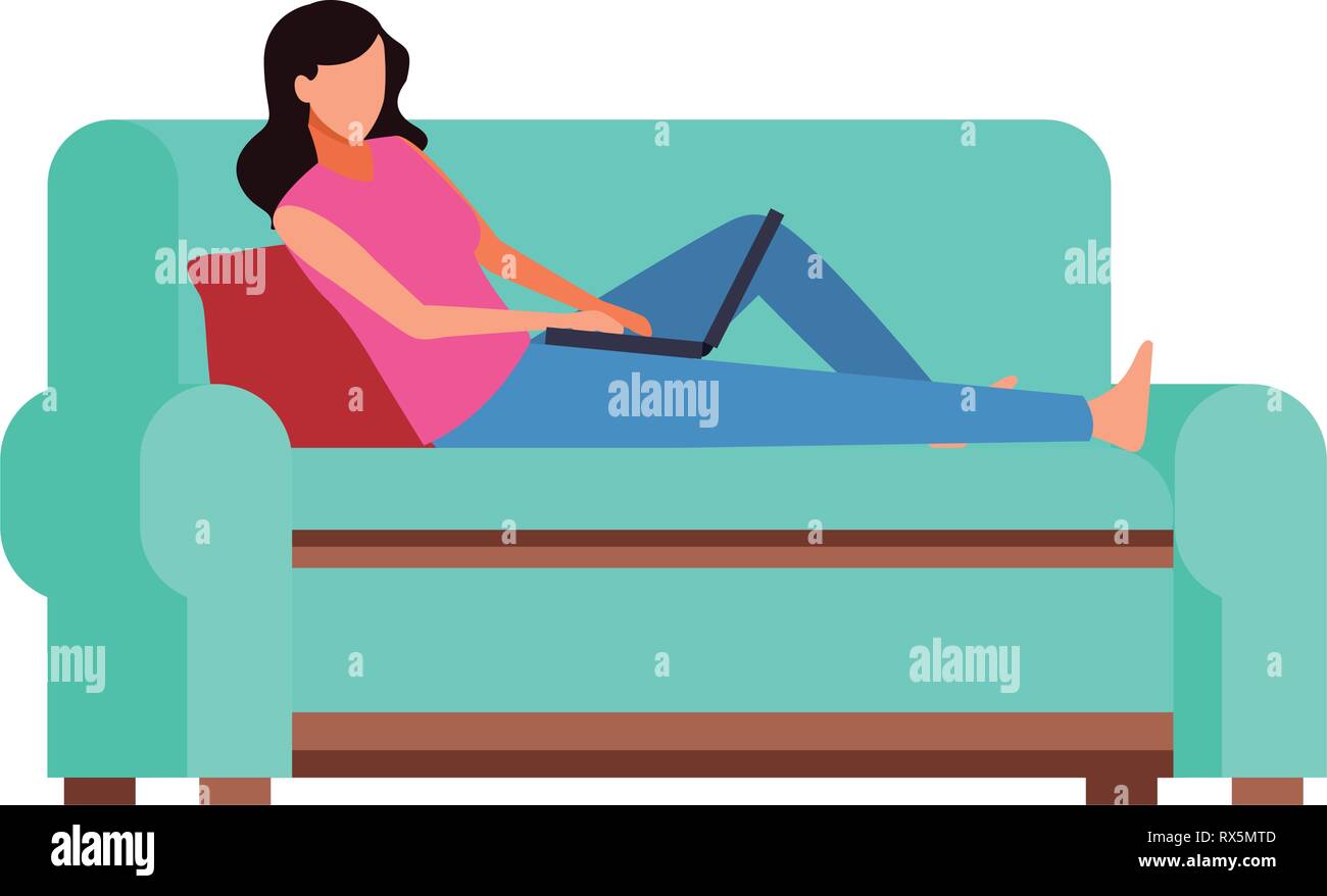 Woman couch laptop Stock Vector Images - Alamy