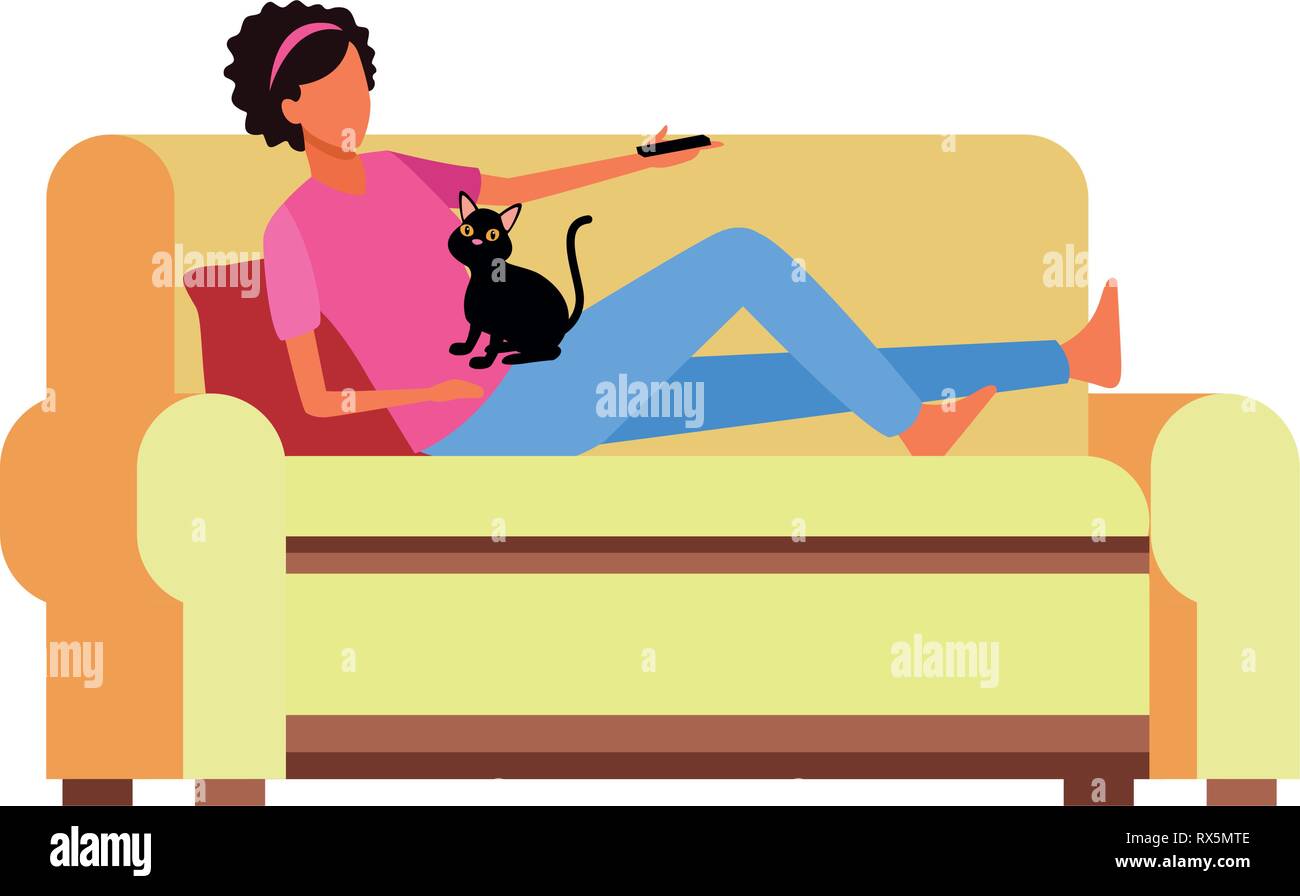faceless woman and cat sofa Stock Vector Image & Art - Alamy