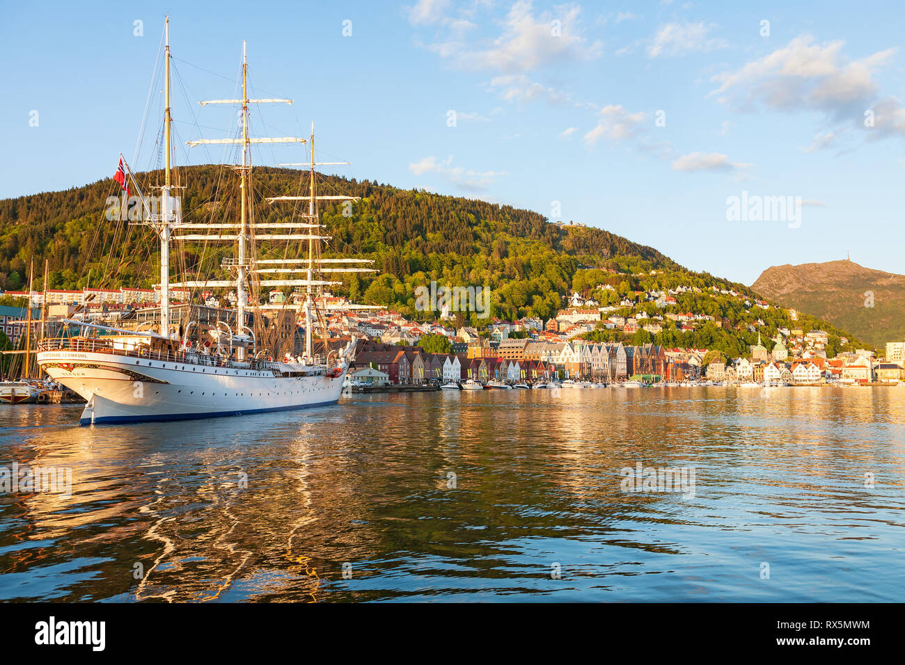 Sailing ship entering the port of Bergen, Norway Stock Photo - Alamy