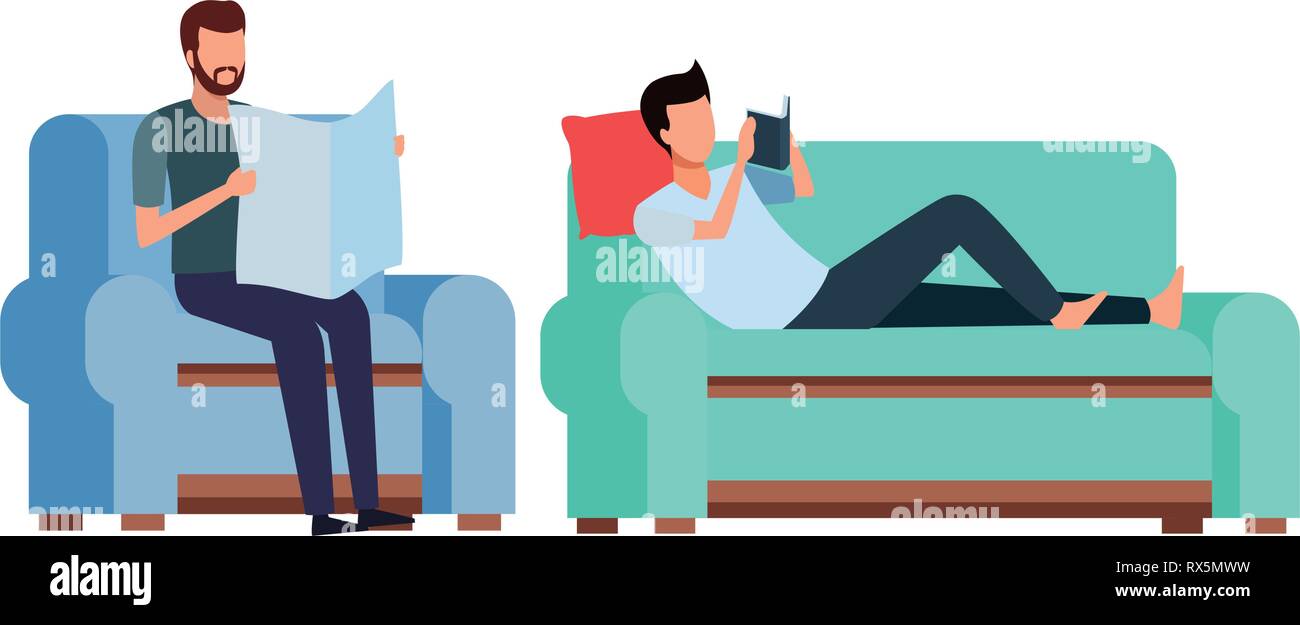 faceless men reading living room Stock Vector Image & Art - Alamy