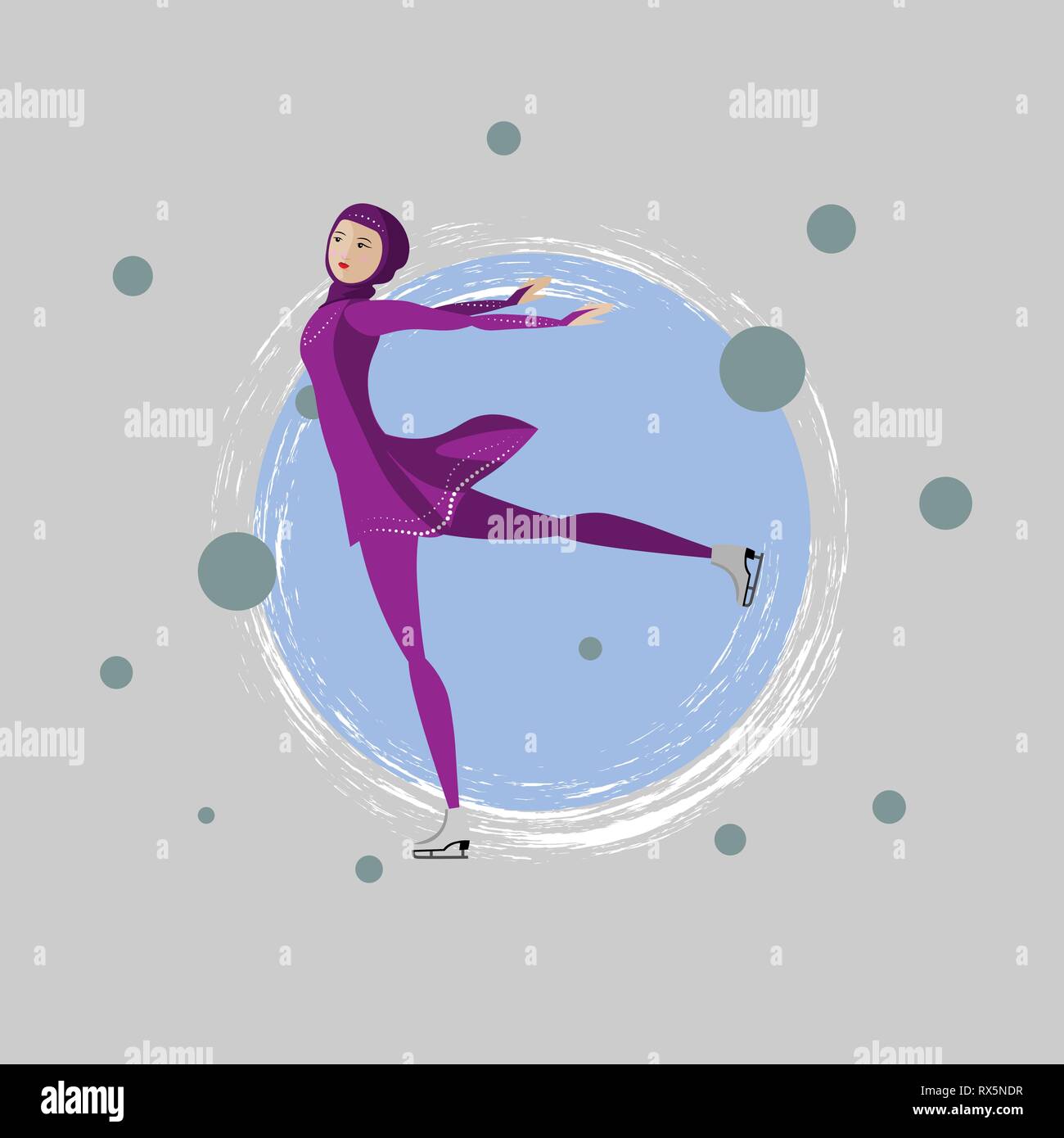 Flat style. muslim girl in hijab figure skating on ice rink. Ice ...